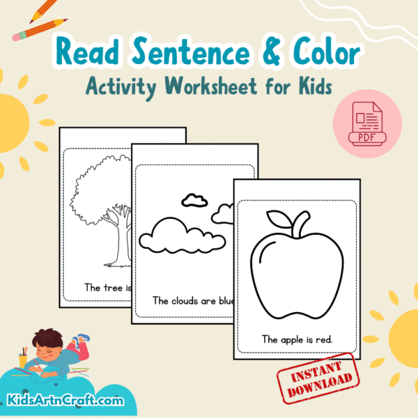 Read Sentence and Color Activity Worksheet for Kids – SHOP