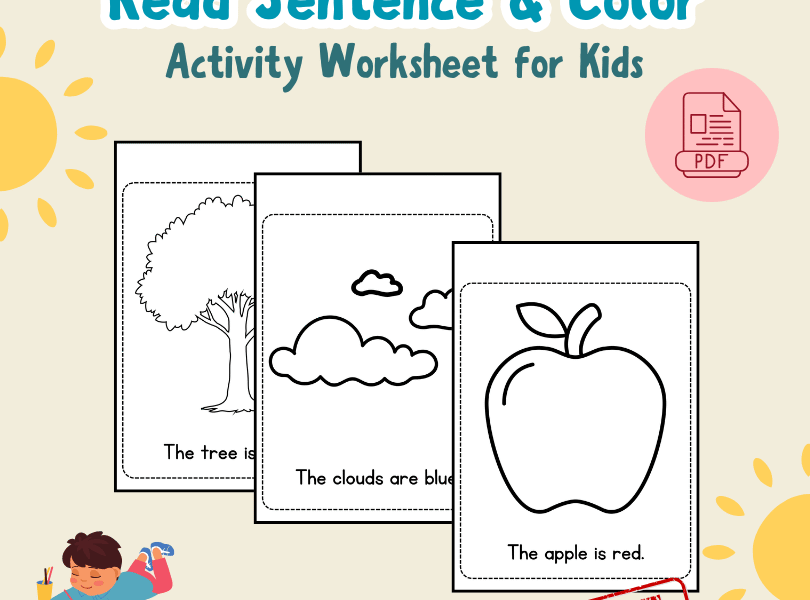 Read Sentence and Color Activity Worksheet for Kids – SHOP