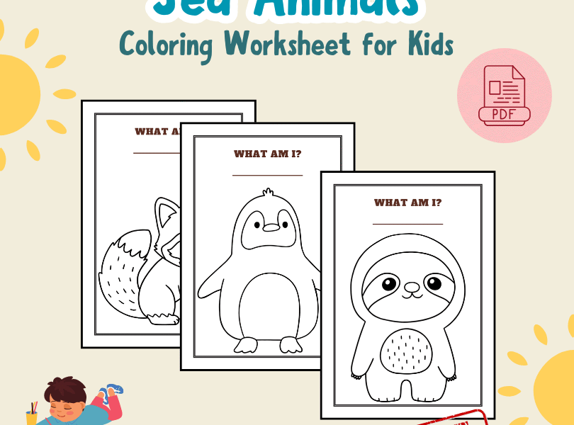 Sea Animals Coloring Worksheet for Kids – SHOP