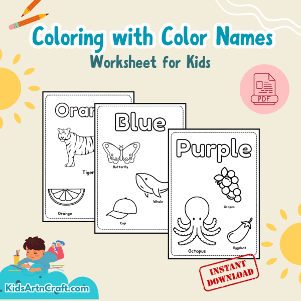 Coloring With Color Names Worksheet for Kids – SHOP