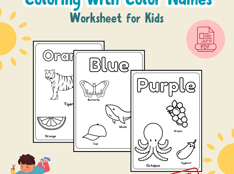 Coloring With Color Names Worksheet for Kids – SHOP
