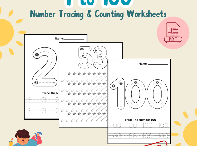 1 to 100 Number Tracing and Counting Worksheet – SHOP