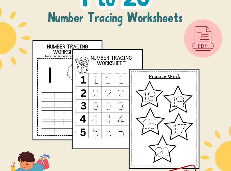 1 to 20 Number Tracing Worksheet for Kindergarten – SHOP