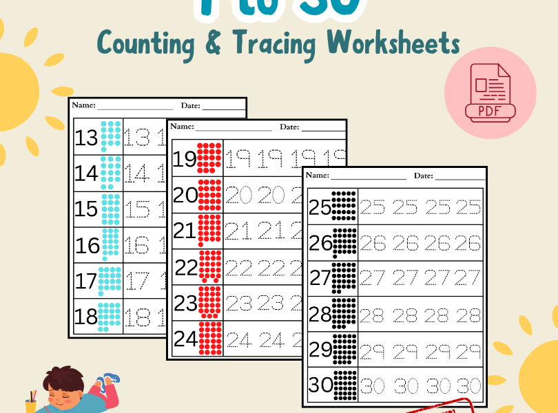 1 to 30 Counting and Tracing Worksheet – SHOP