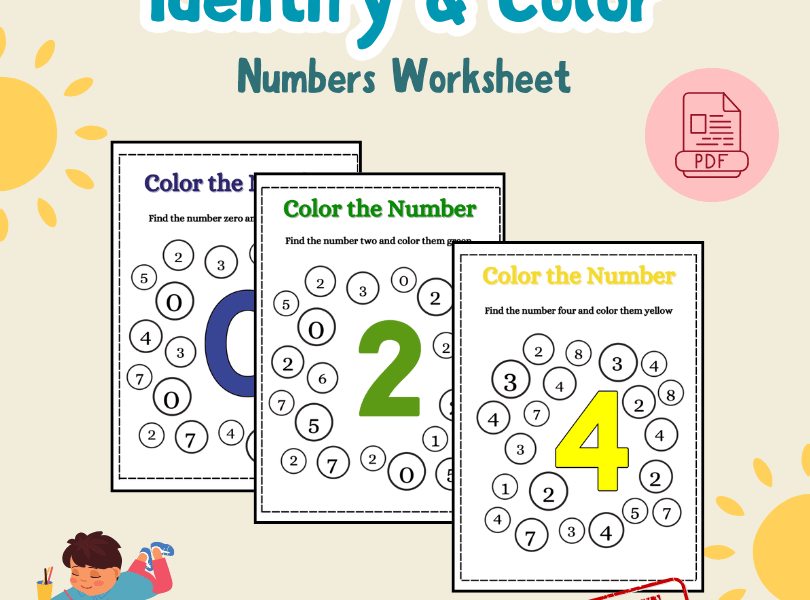 Identify and Color Numbers Worksheet for Kindergarten – SHOP