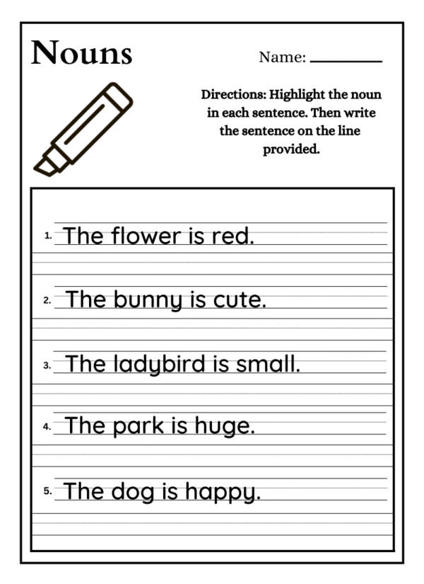 Identify Noun in Sentence Worksheet – SHOP