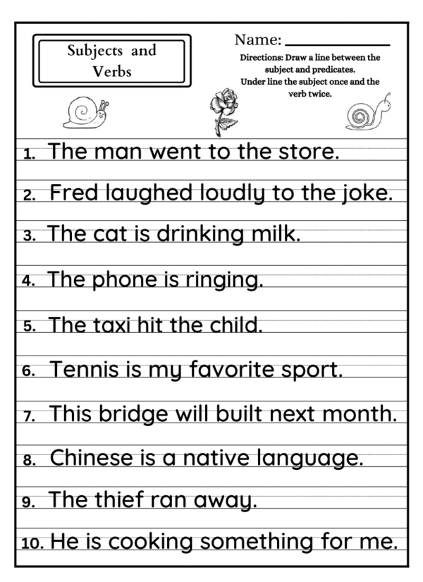 Identify Subjects in Sentence Worksheet – SHOP
