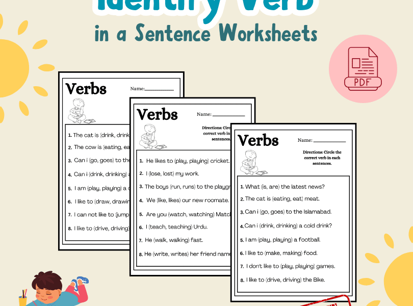 Identify Verb in Sentence Worksheet – SHOP