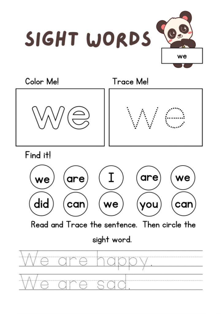 Read, Trace & Color Sight Words Worksheet – SHOP