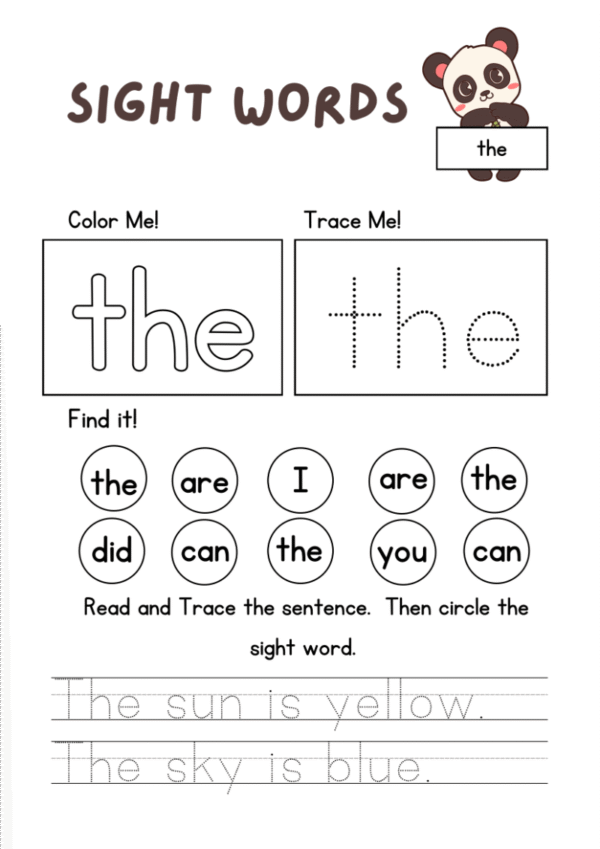 Read, Trace & Color Sight Words Worksheet – SHOP