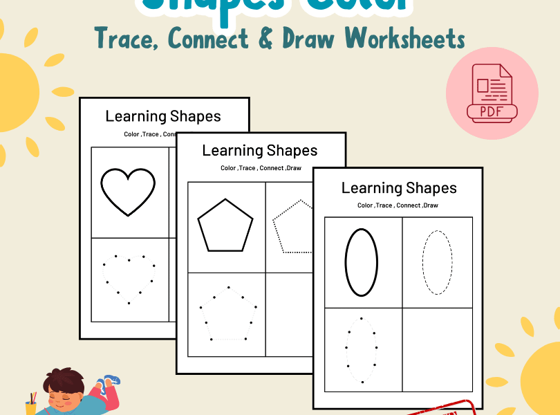 Shapes – Color, Trace, Connect and Draw Worksheet – SHOP