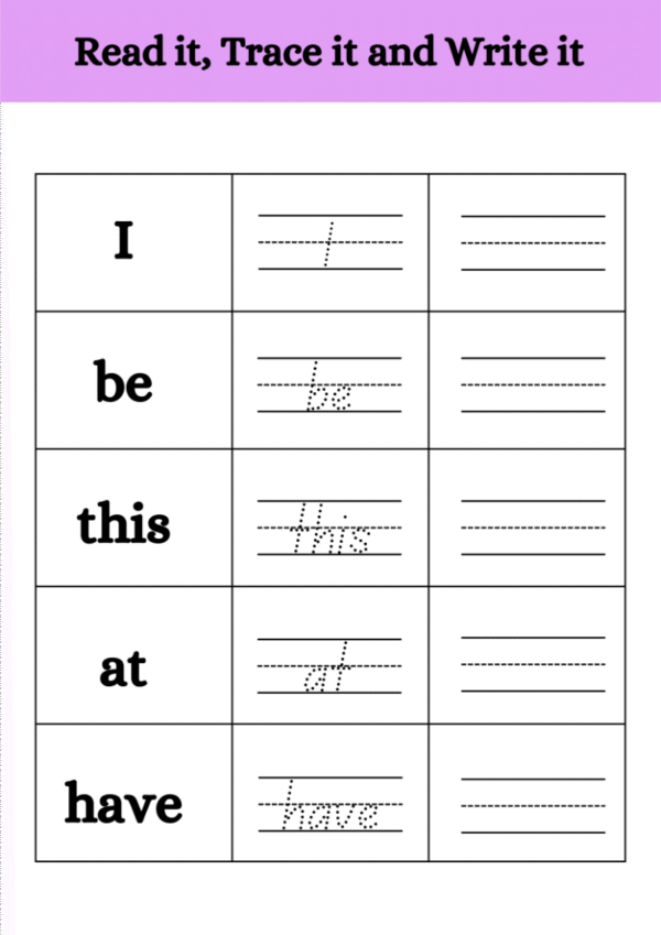 Trace and Write Sight Words Worksheet – SHOP