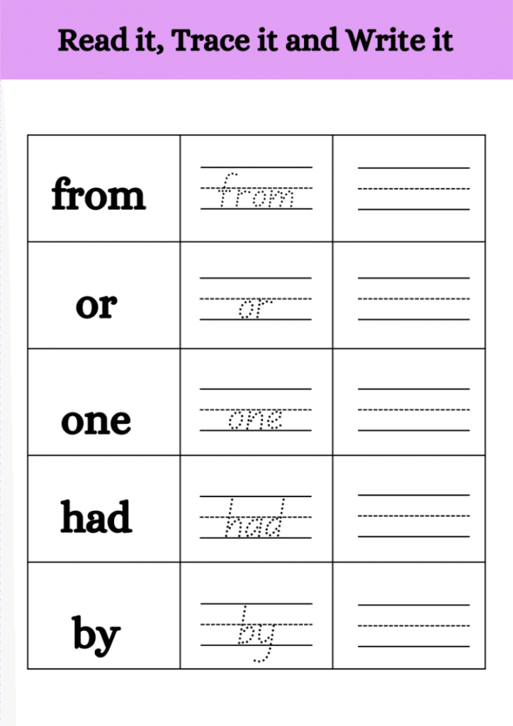 Trace and Write Sight Words Worksheet – SHOP