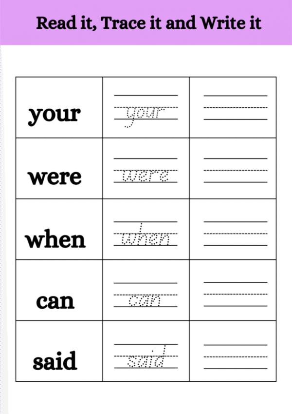 Trace and Write Sight Words Worksheet – SHOP