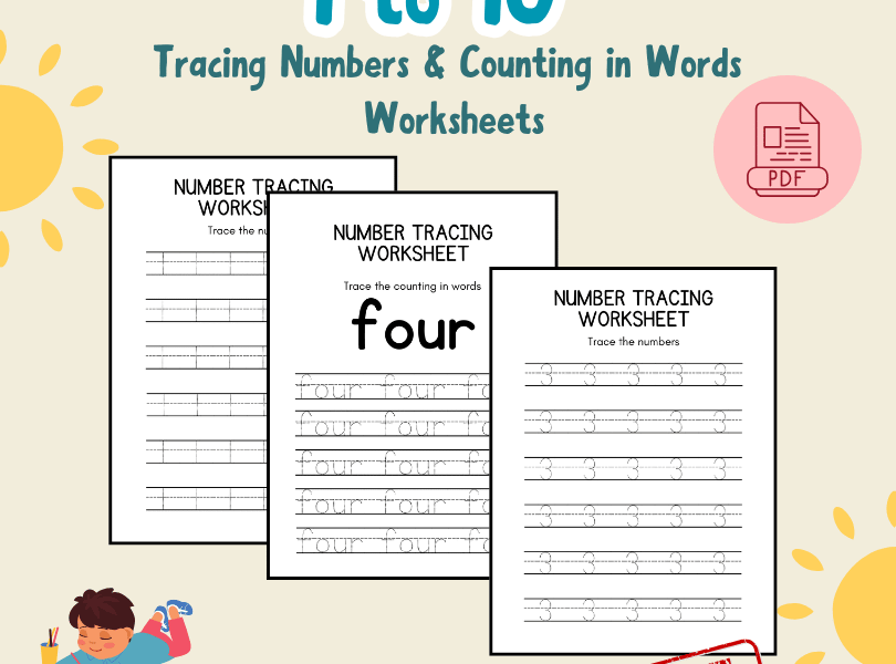 Trace the Numbers and Counting in Words (1 to 10) Worksheet – SHOP